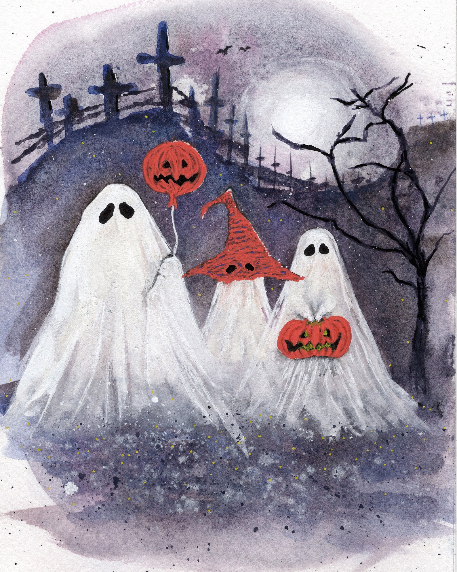 Original Watercolor Halloween Painting. Hand Painted. Halloween Wall ...