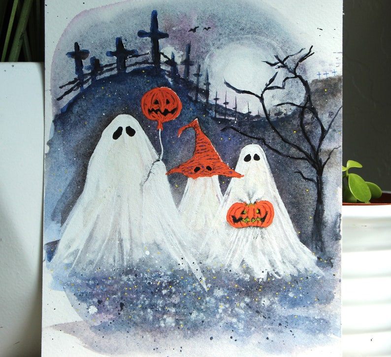 Original Watercolor Halloween Painting. Hand Painted. Halloween Wall ...