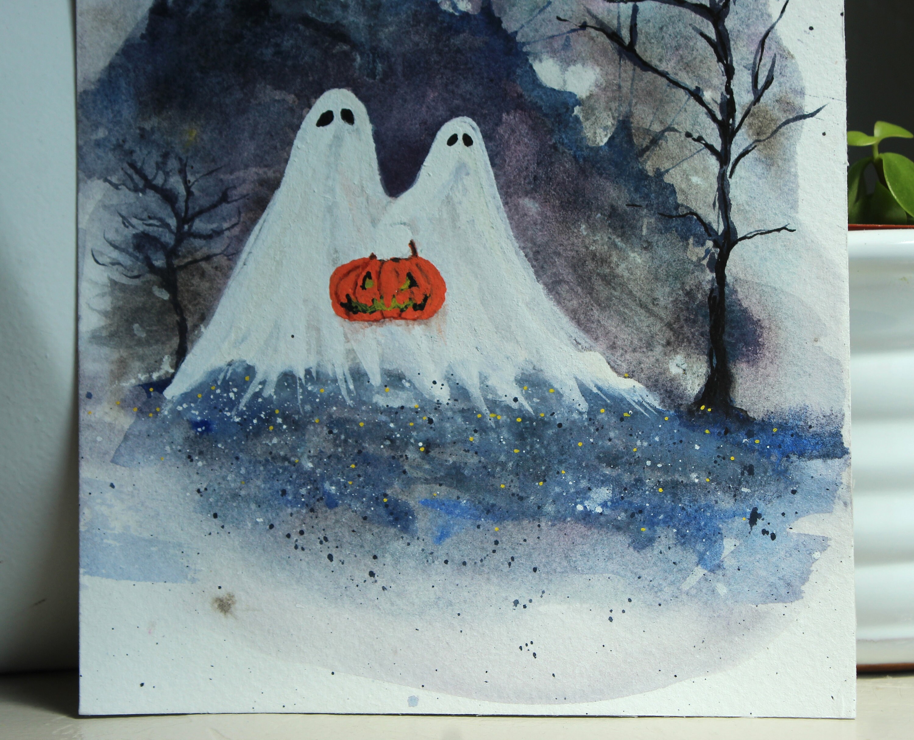 Original Watercolor Halloween Painting. Hand Painted. Halloween Wall ...