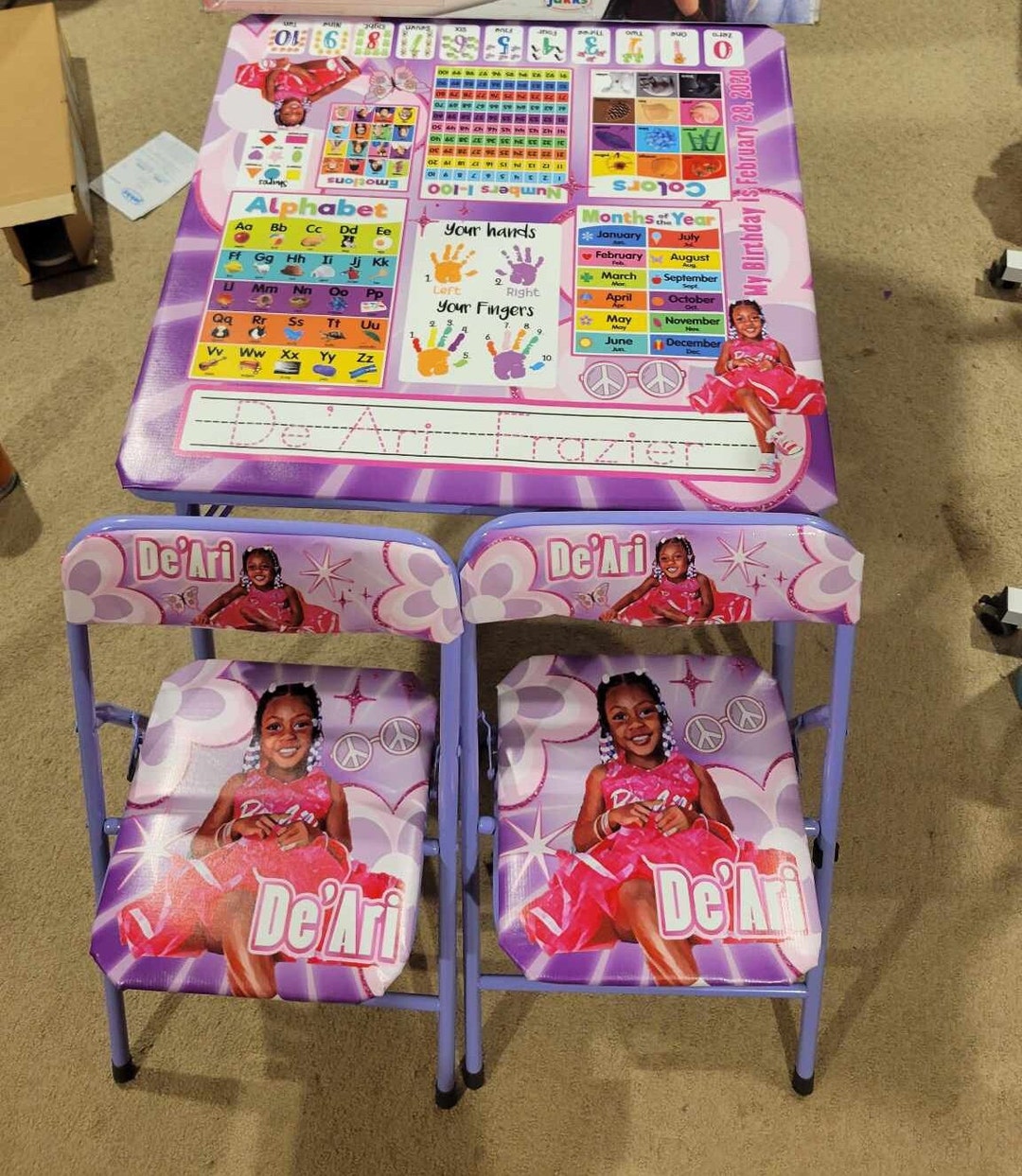 Custom Learning Table and Chair Set: Personalized Kids Activity Table ...