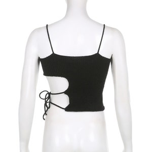 Black Color Tie up Mini Vest Summer Grunge Knitted Cut Out - Etsy