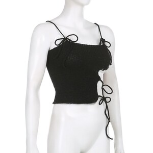 Black Color Tie up Mini Vest Summer Grunge Knitted Cut Out - Etsy