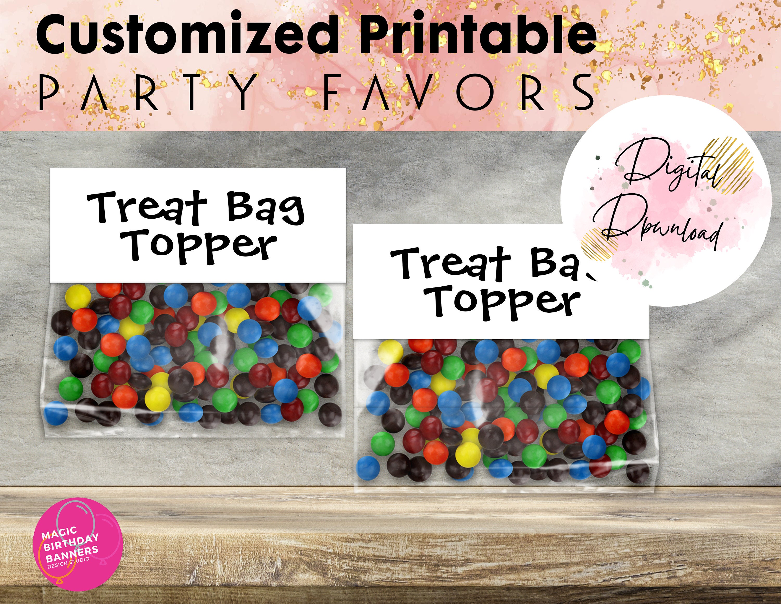 Customized Printable Party Favors, Custom Treat Bag Toppers, Custom ...
