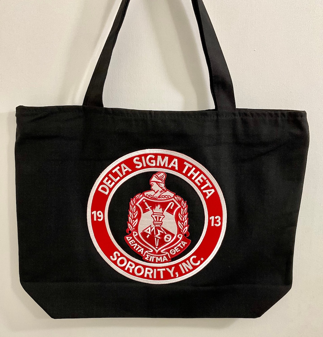 Delta Sigma Theta Black, Red and White Large Flat Canvas Bag With Round ...