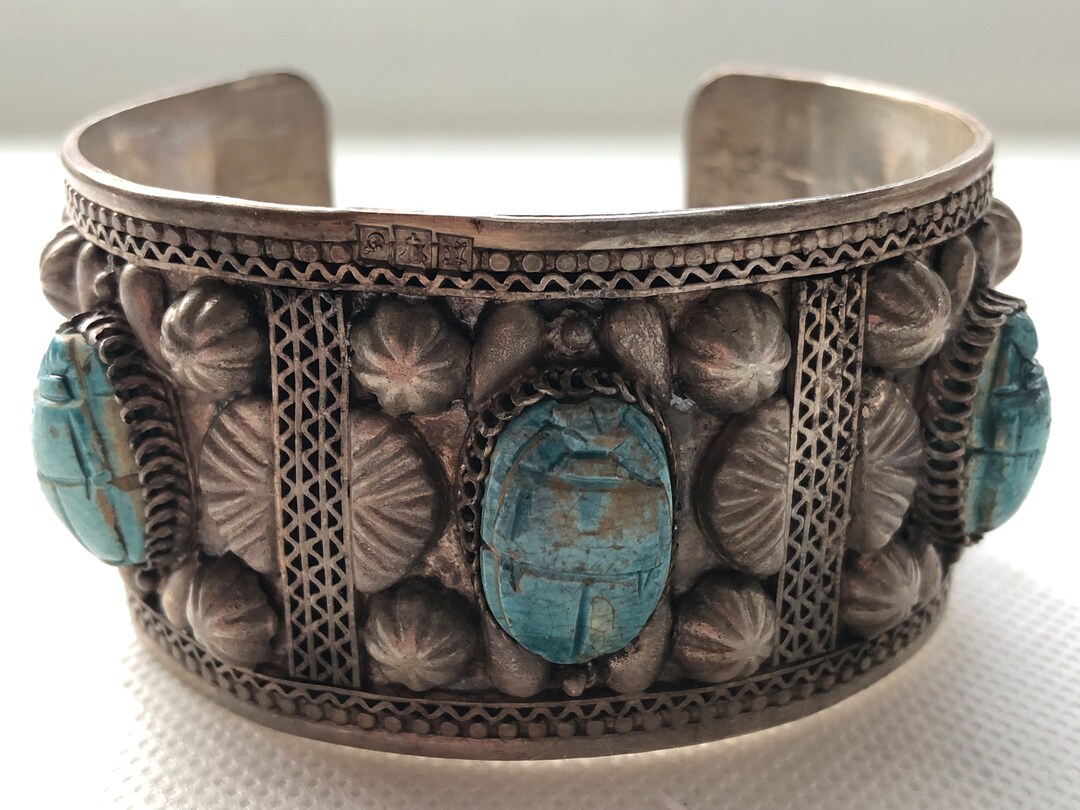 Vintage Ethnic Tribal Egyptian Revival With Faience Scarab Stones, Rare ...