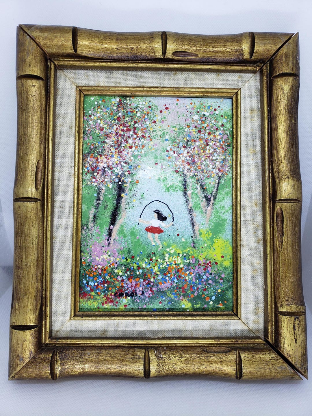 Louis Cardin Enamel on Copper Painting Signed - Girl With a Jump Rope ...