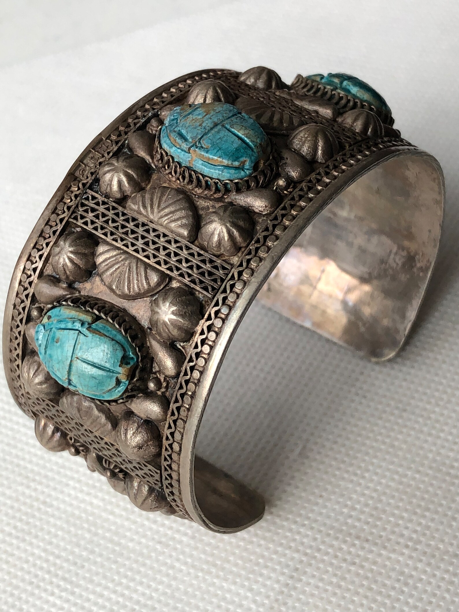 Vintage Ethnic Tribal Egyptian Revival With Faience Scarab Stones, Rare ...