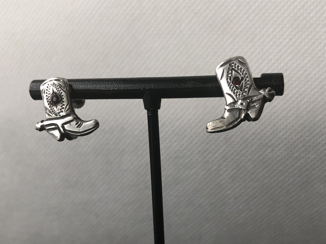 Vintage Western Statement 925 Sterling Silver & Garnet Cowgirl Boots ...