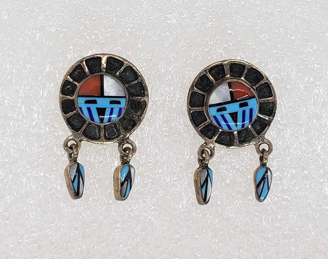 Vintage Navajo Native American ZUNI Sterling Silver Inlay Sun Symbol ...