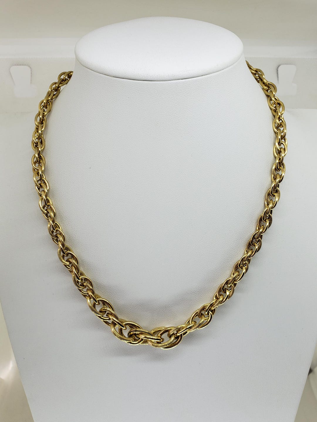 Vintage Statement Interlocked Oval Link Chain Necklace Yellow Gold ...