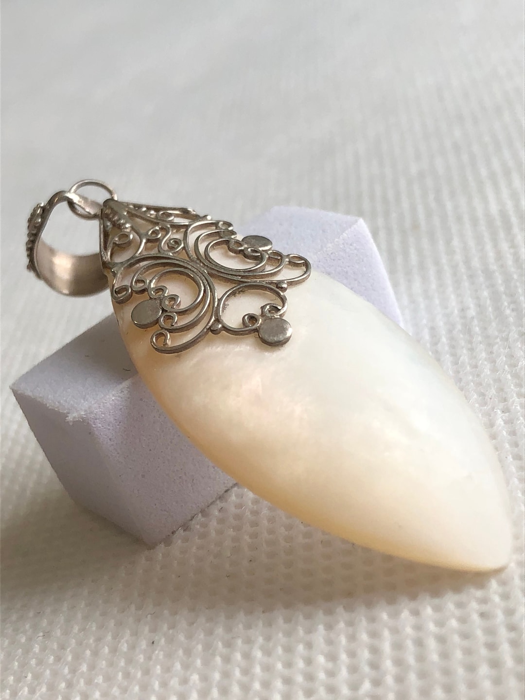 Vintage Modernist Victorian Revival White MOP Shell Long Drop Pendant ...