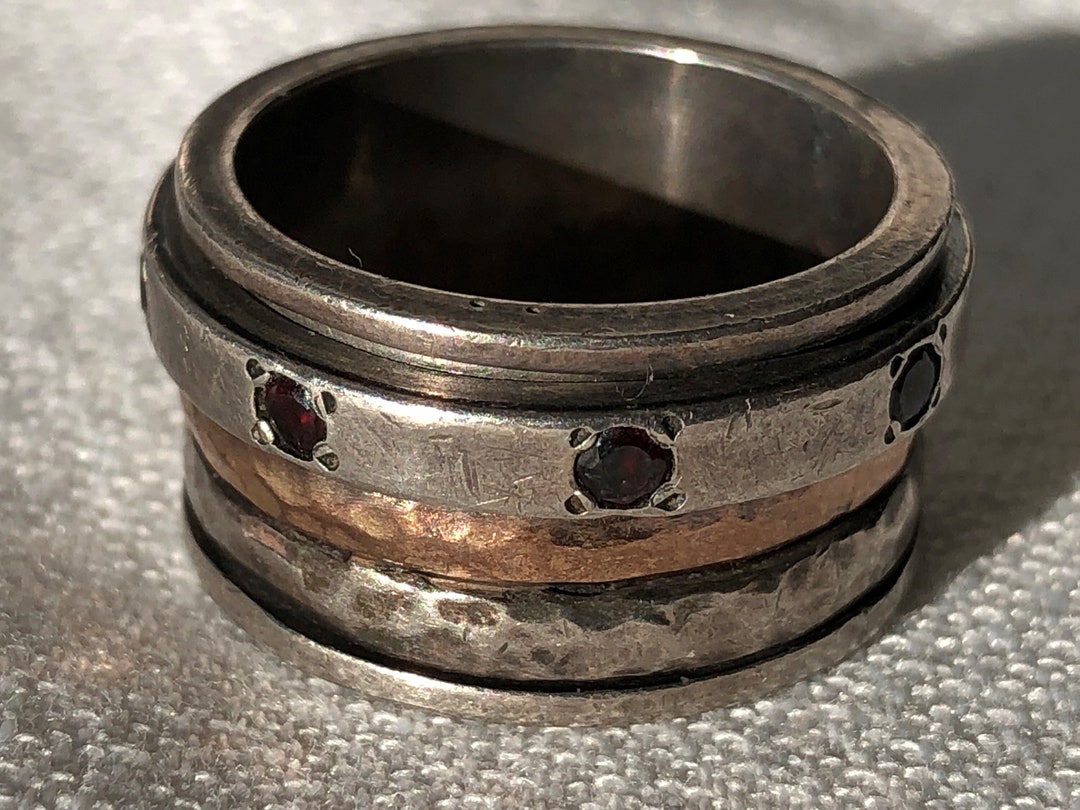 Very Unique Handmade Two Tone Revolving Rings With Flowing Red Garnet ...