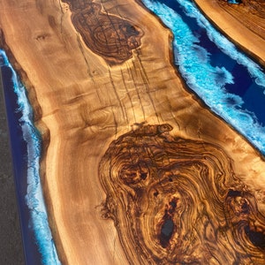 Hackberry Wood Dining Table, Custom 60” X 40” Shiny Hackberry Blue ...