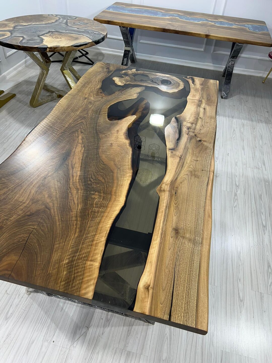 Walnut Dining Table, Epoxy Dining Table, Custom 78” X 42” Walnut Smoke ...