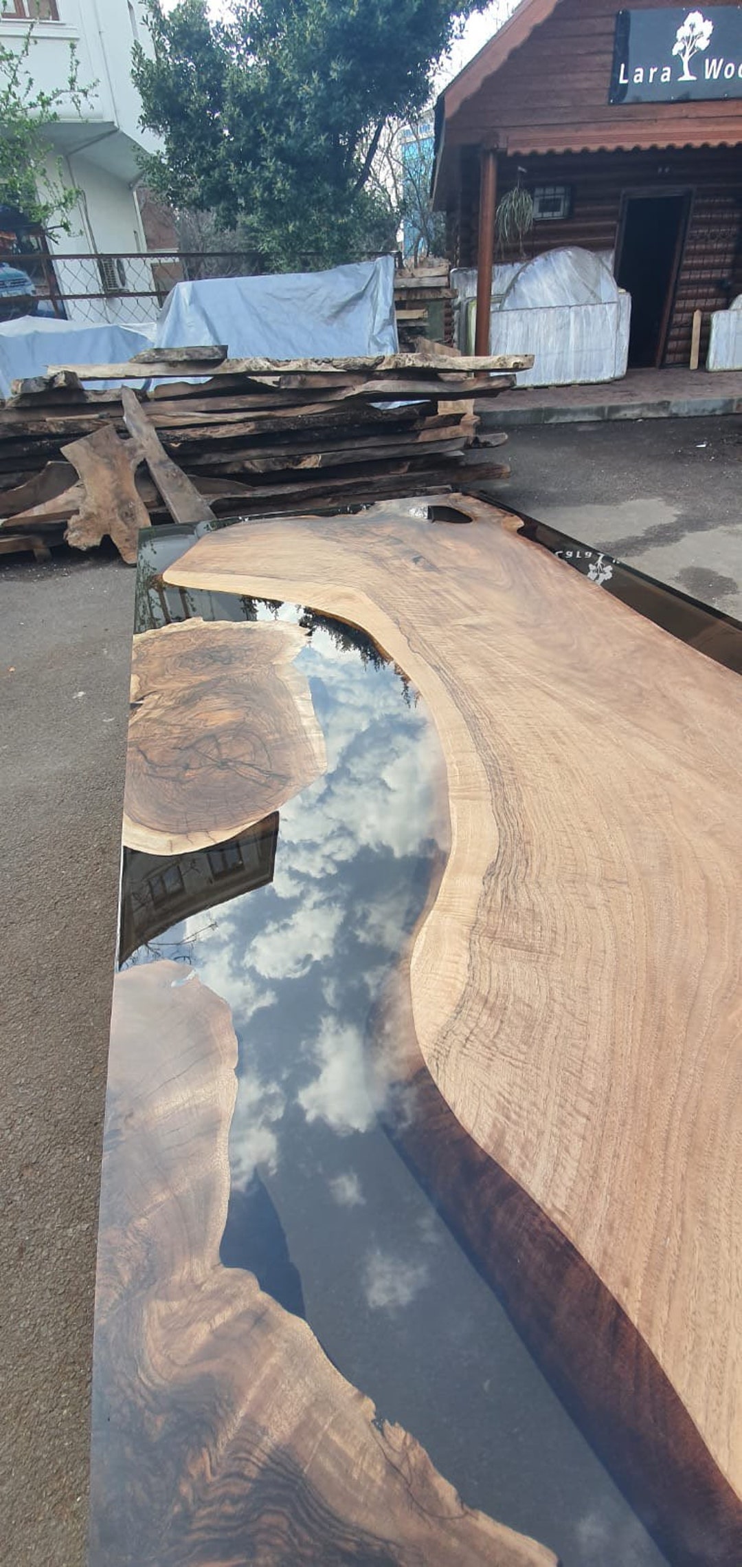 Walnut Dining Table, Epoxy Resin Table, Custom 98” X 42” Walnut Smokey ...