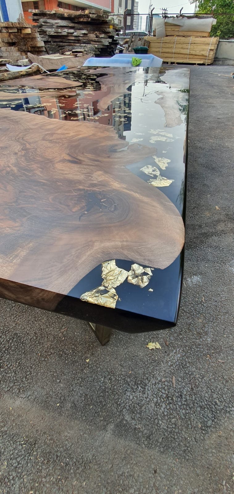 Walnut Dining Table, Custom 108” X 48" Walnut Black Table, Custom Gold ...