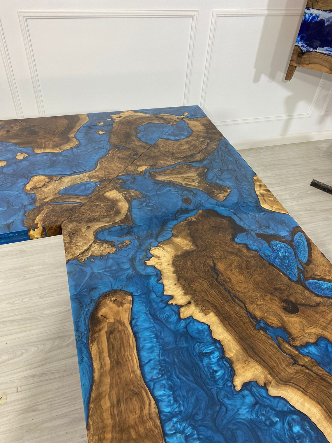 Custom 90 X 78 X 30D Walnut Wood Epoxy Blue Turquoise - Etsy