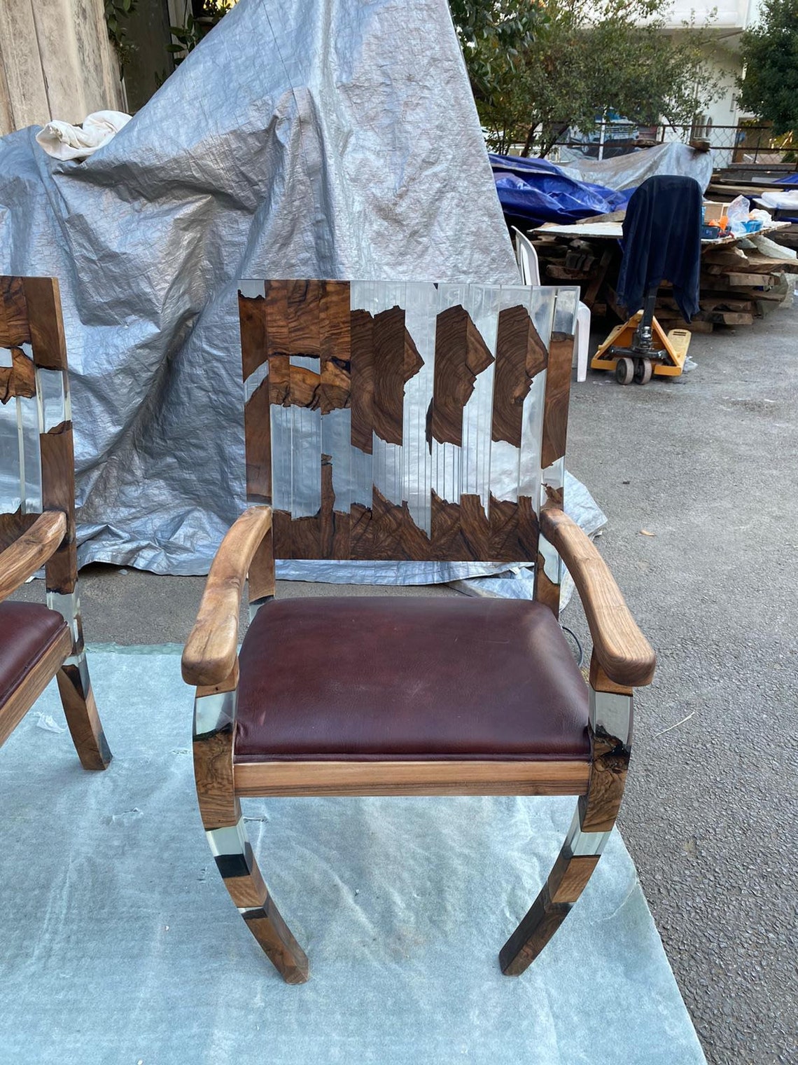 Walnut Epoxy Chair Handmade Epoxy Resin Dining Room Wooden | Etsy