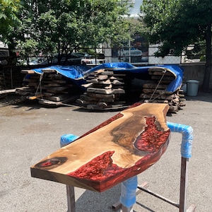 Custom 60" X 14" Epoxy Resin Shelf, Handmade Crystal Red Epoxy Table ...