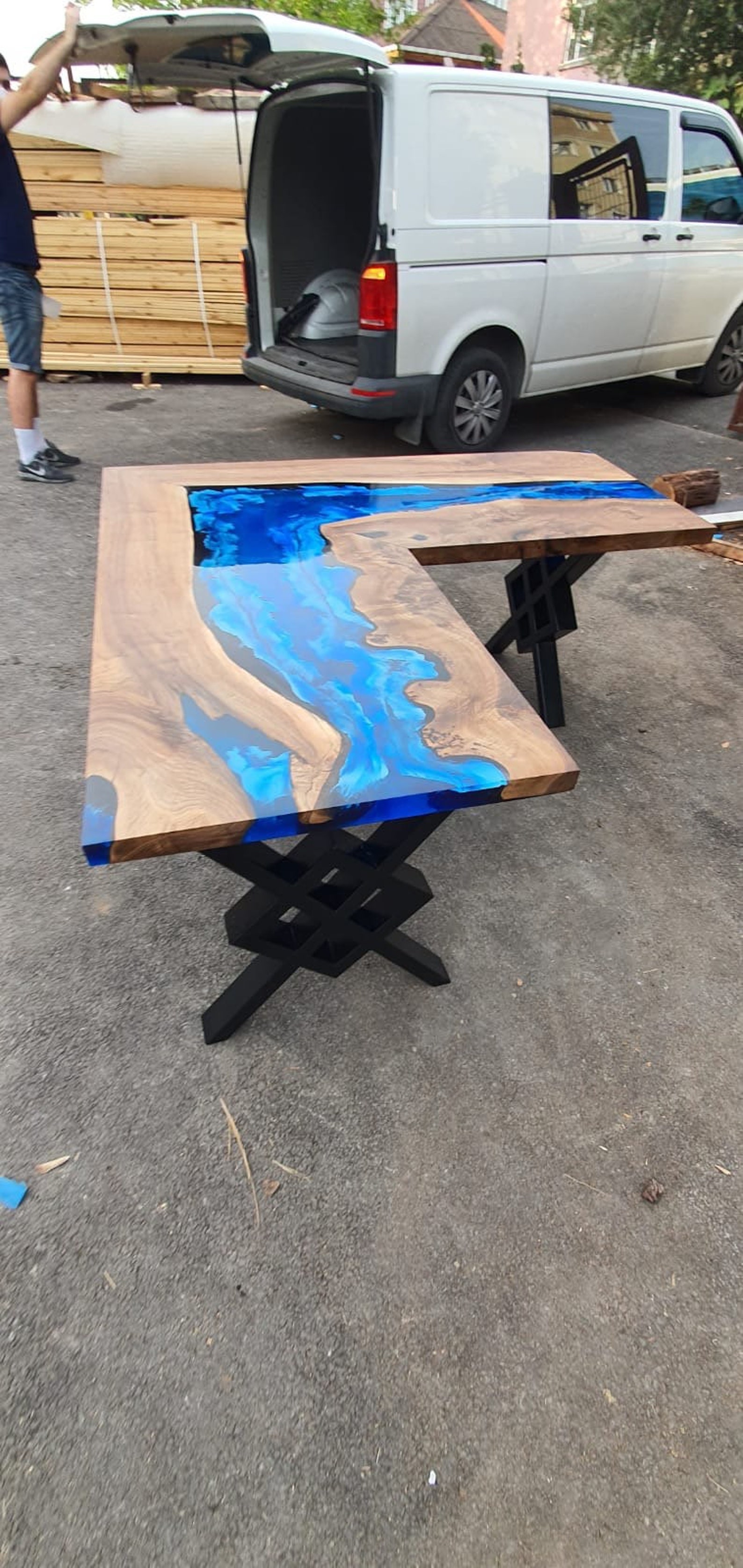 River L Shape Table, Epoxy Resin Desk, Epoxy Gaming Table, Custom 66” X ...