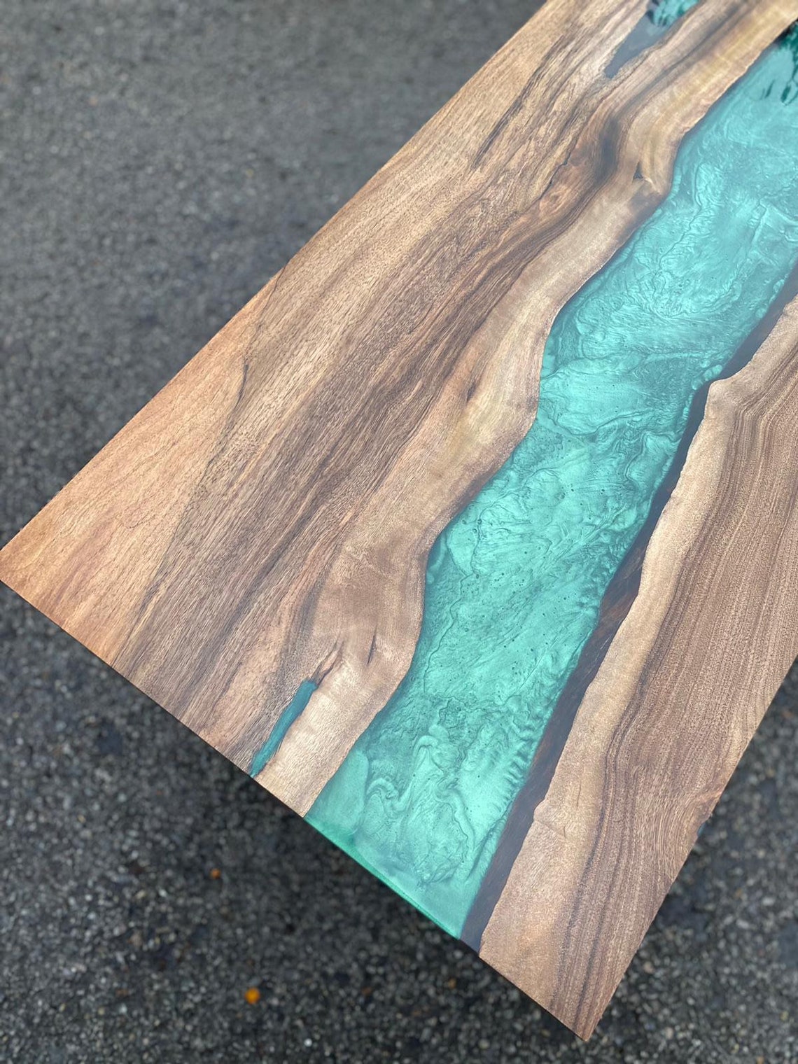 Live Edge Epoxy Mantle, Custom 40” X 20" Walnut Wood Metallic Emerald ...