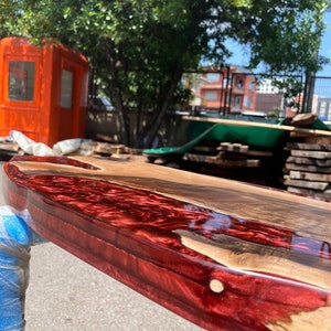 Custom 60" X 14" Epoxy Resin Shelf, Handmade Crystal Red Epoxy Table ...