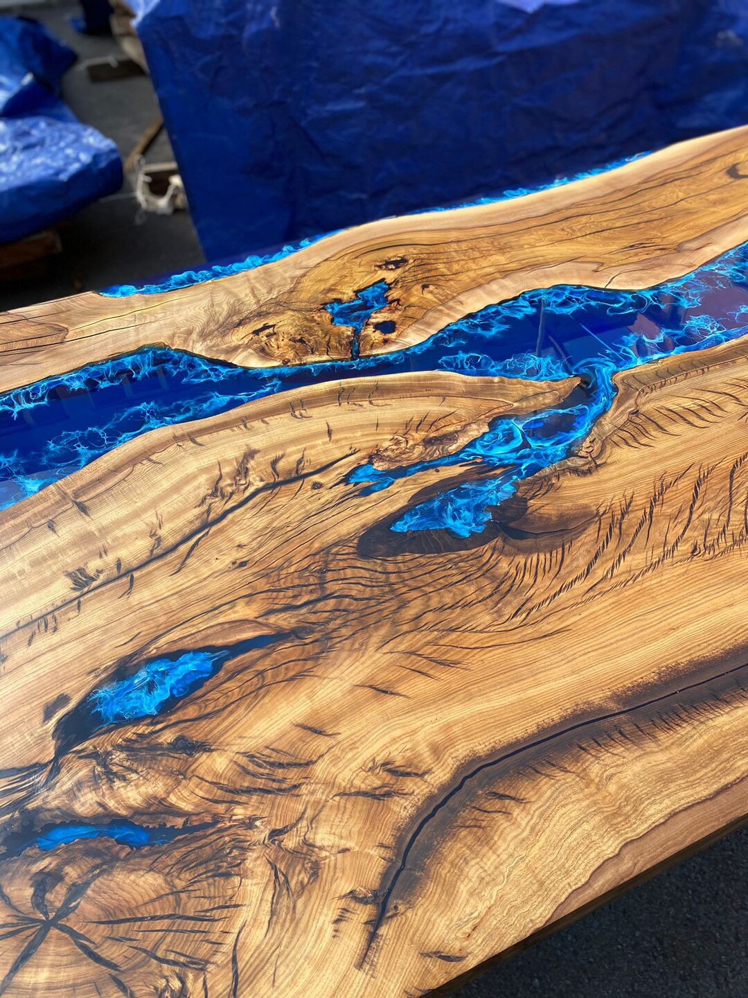 Hackberry Wood Dining Table, Custom 108” X 48” Light Hackberry Blue ...