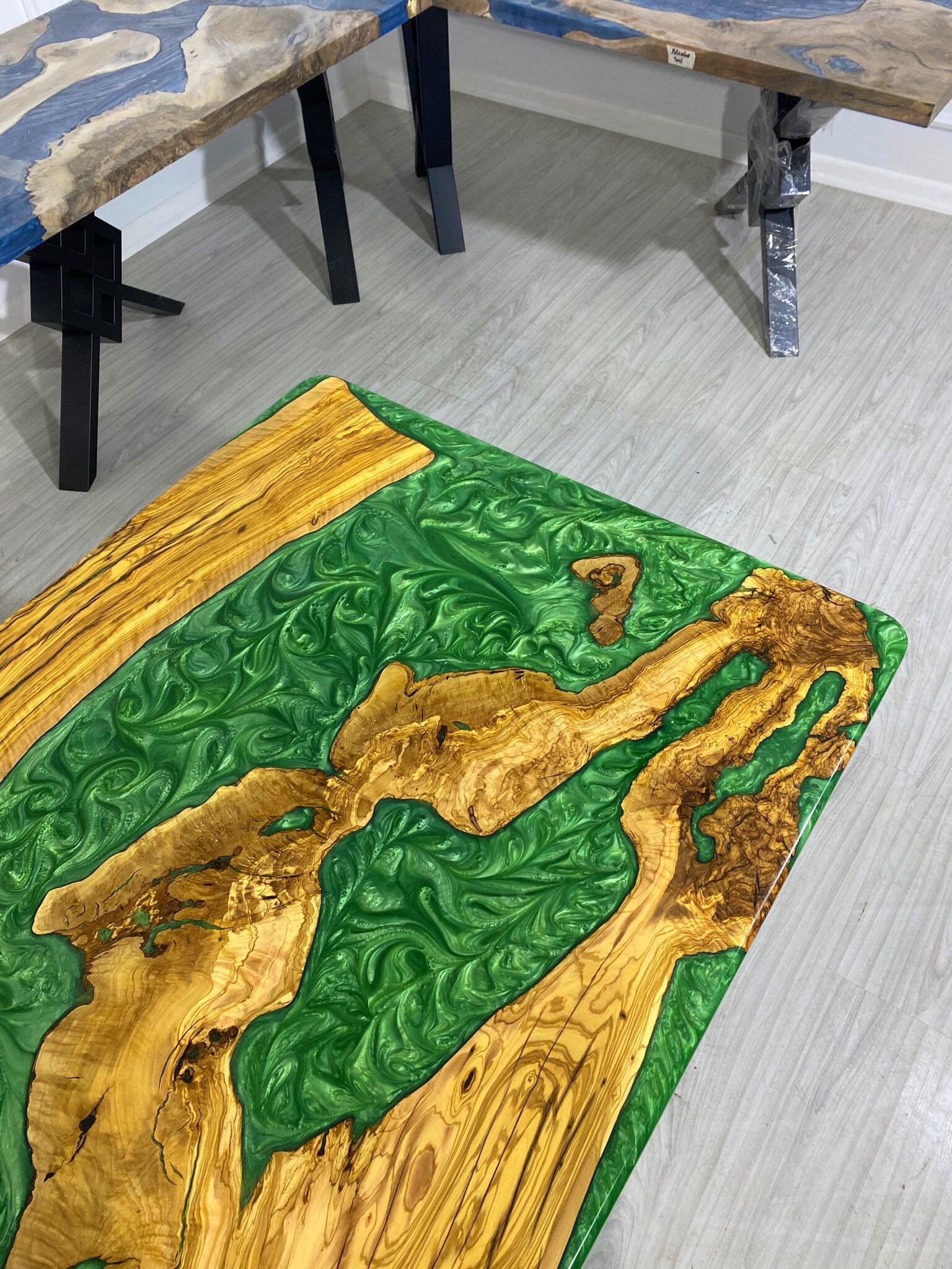 Epoxy Resin Table, Custom 80” X 36” Olive Emerald Green Table, Epoxy ...