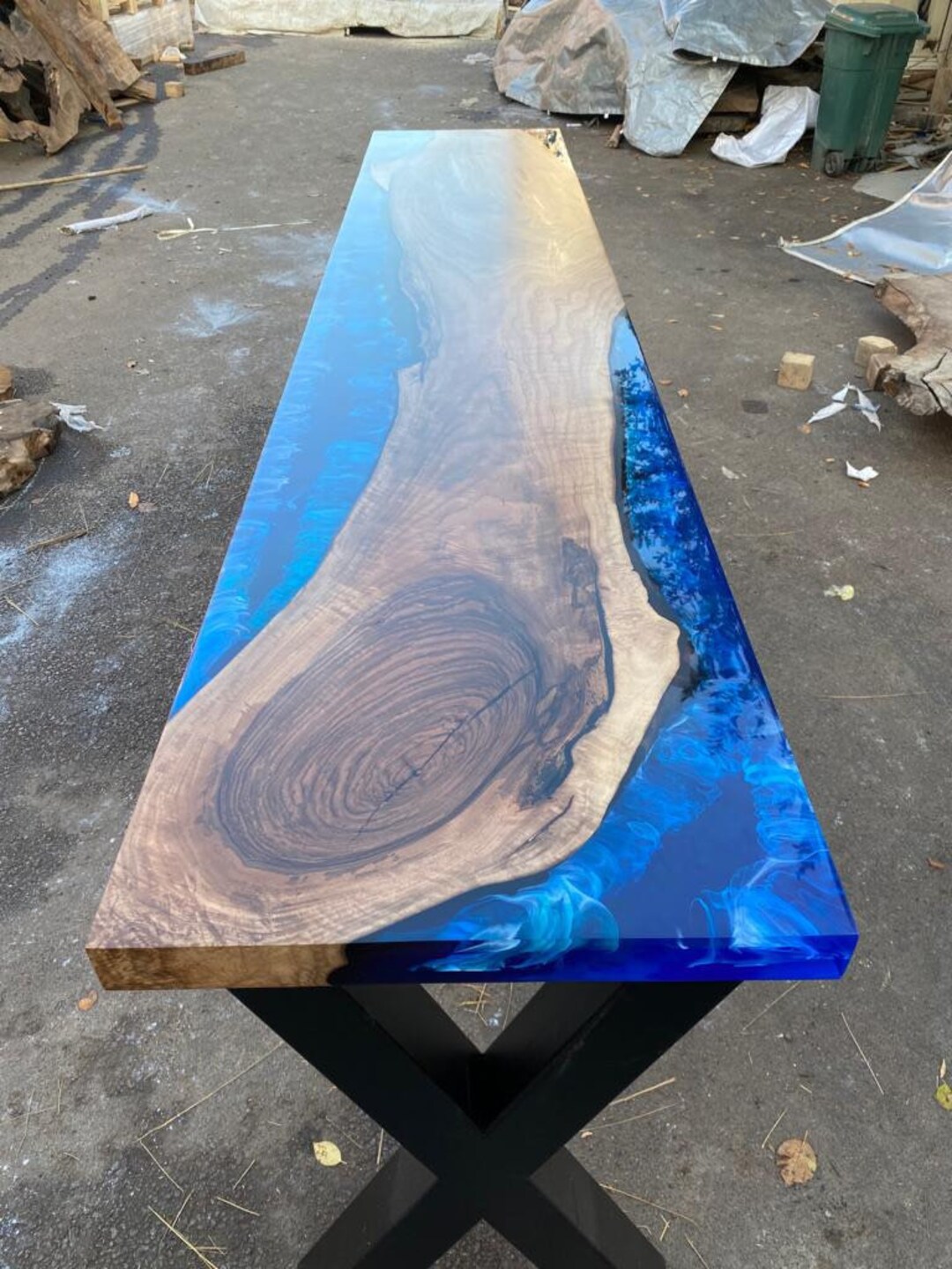 Handmade Epoxy Table, Epoxy Resin Table, Custom 96” X 18” Walnut Blue ...