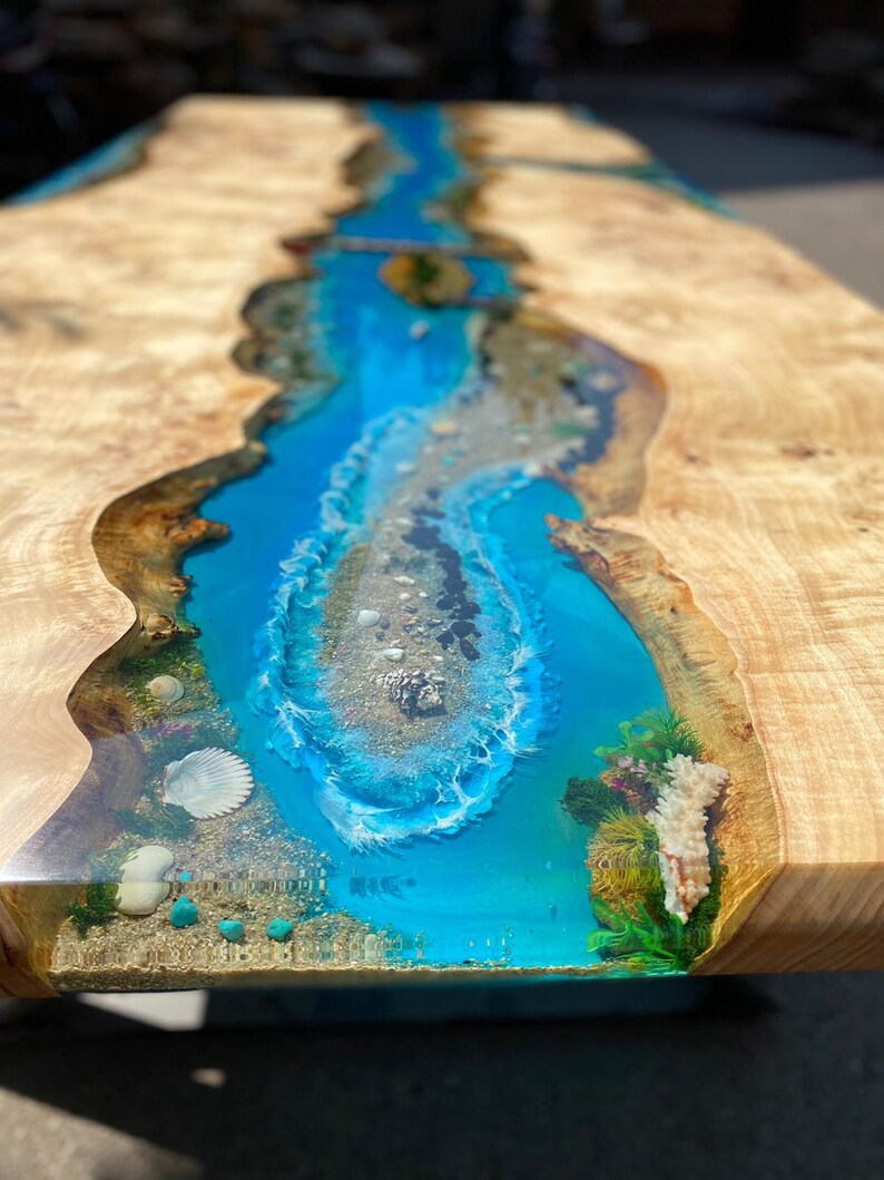 Ocean Table, Epoxy Dining Table, Custom 115” X 48” Poplar Wood Ocean ...