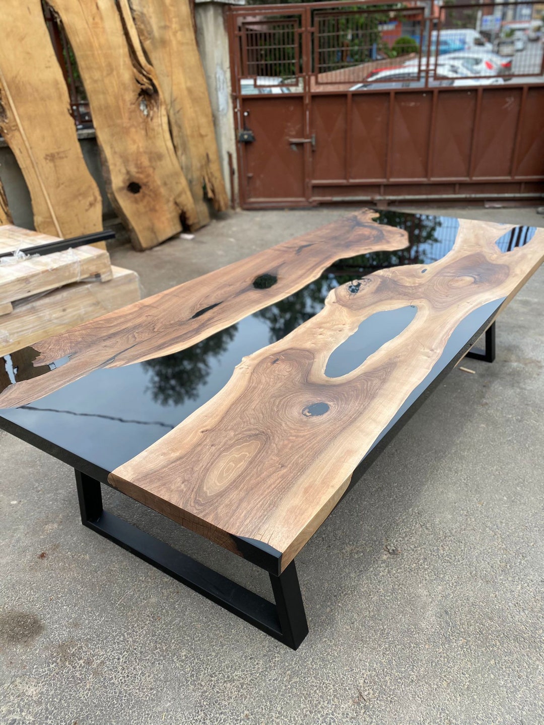 Custom Epoxy Resin Table, Custom 112” X 48" Black Epoxy Table, River ...