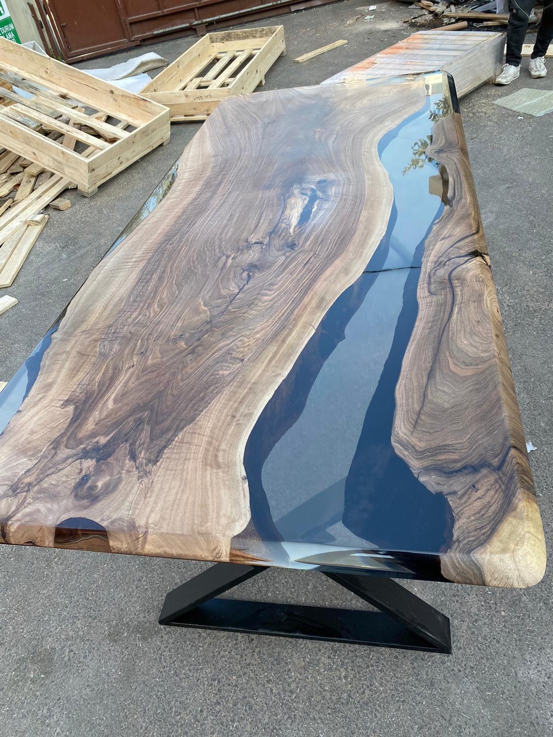 Walnut Dining Table, River Table, Custom 90” X 40” Walnut Smokey Gray ...