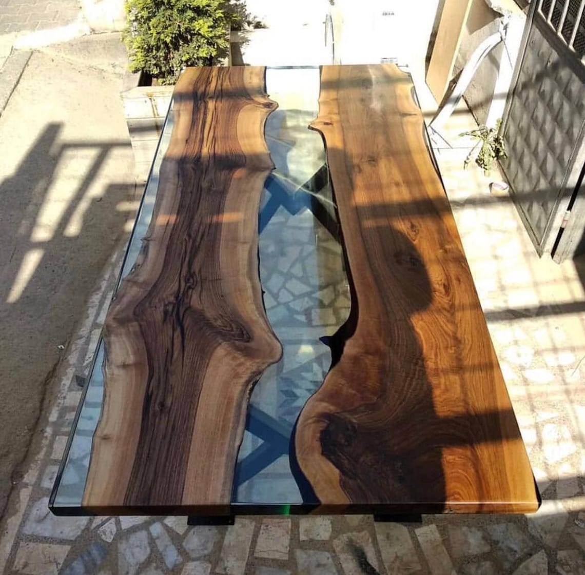 Custom Epoxy Resin River Table, Solid Walnut Wood Dining Table ...