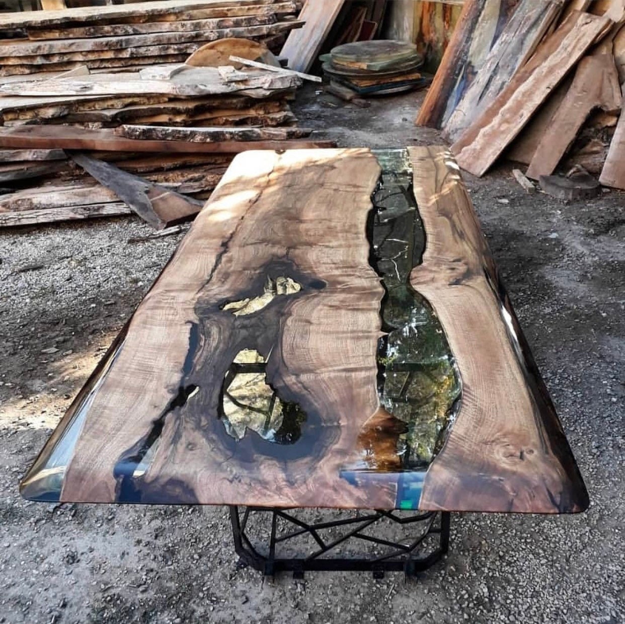 Custom Epoxy Resin River Table, Solid Walnut Wood Dining Table ...