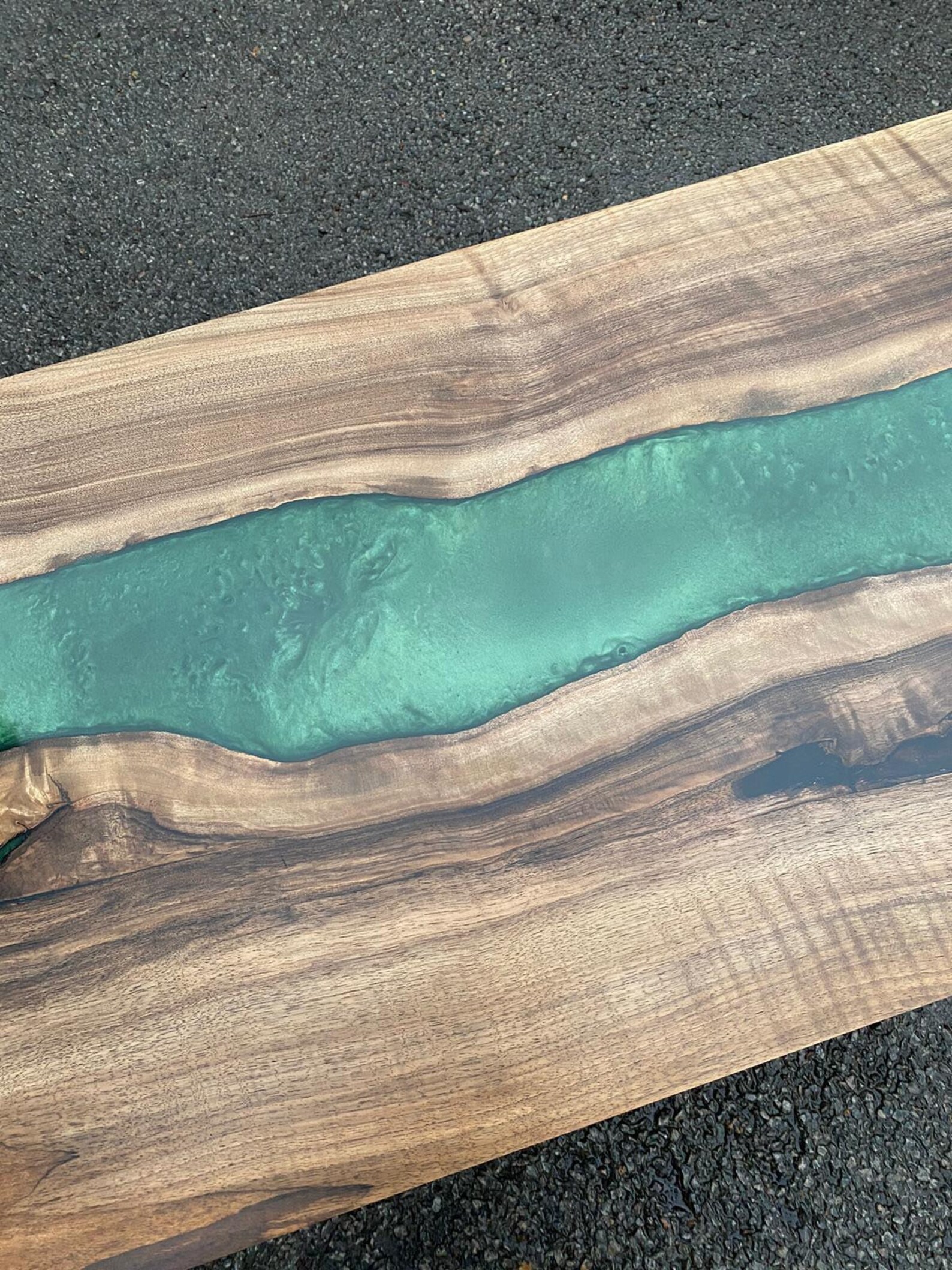 Live Edge Epoxy Mantle, Custom 40” X 20" Walnut Wood Metallic Emerald ...