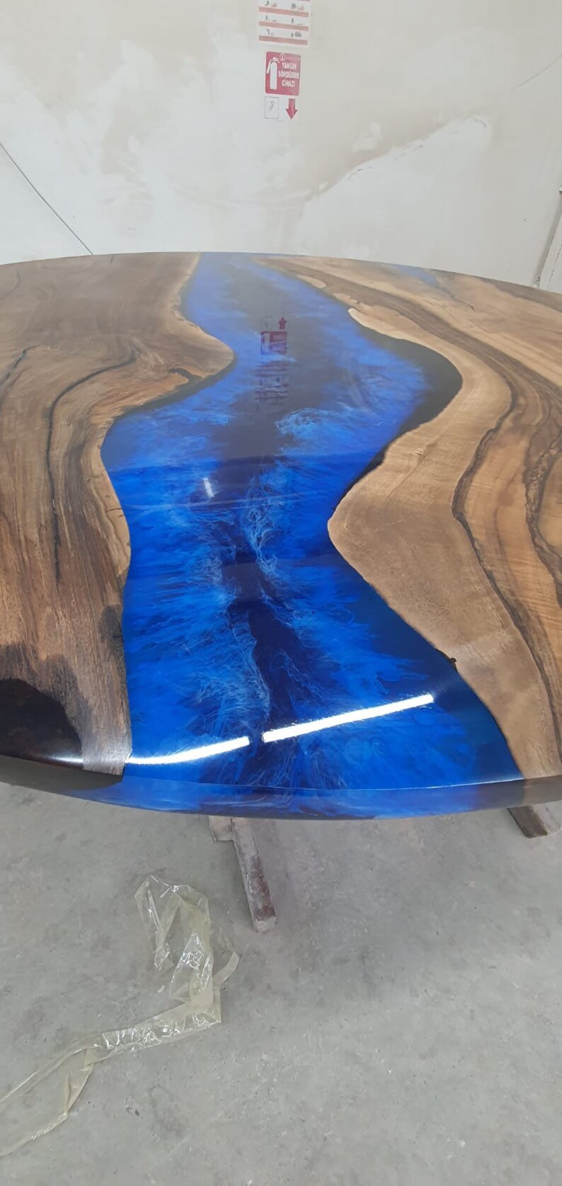 Round Dining Table Epoxy Blue Resin Table Custom 72 - Etsy