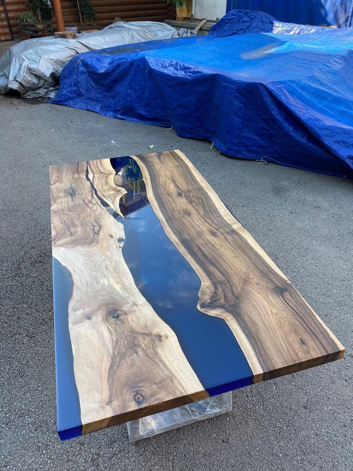 Epoxy Dining Table, Custom 60” X 30” Walnut Blue Epoxy Table, Epoxy ...