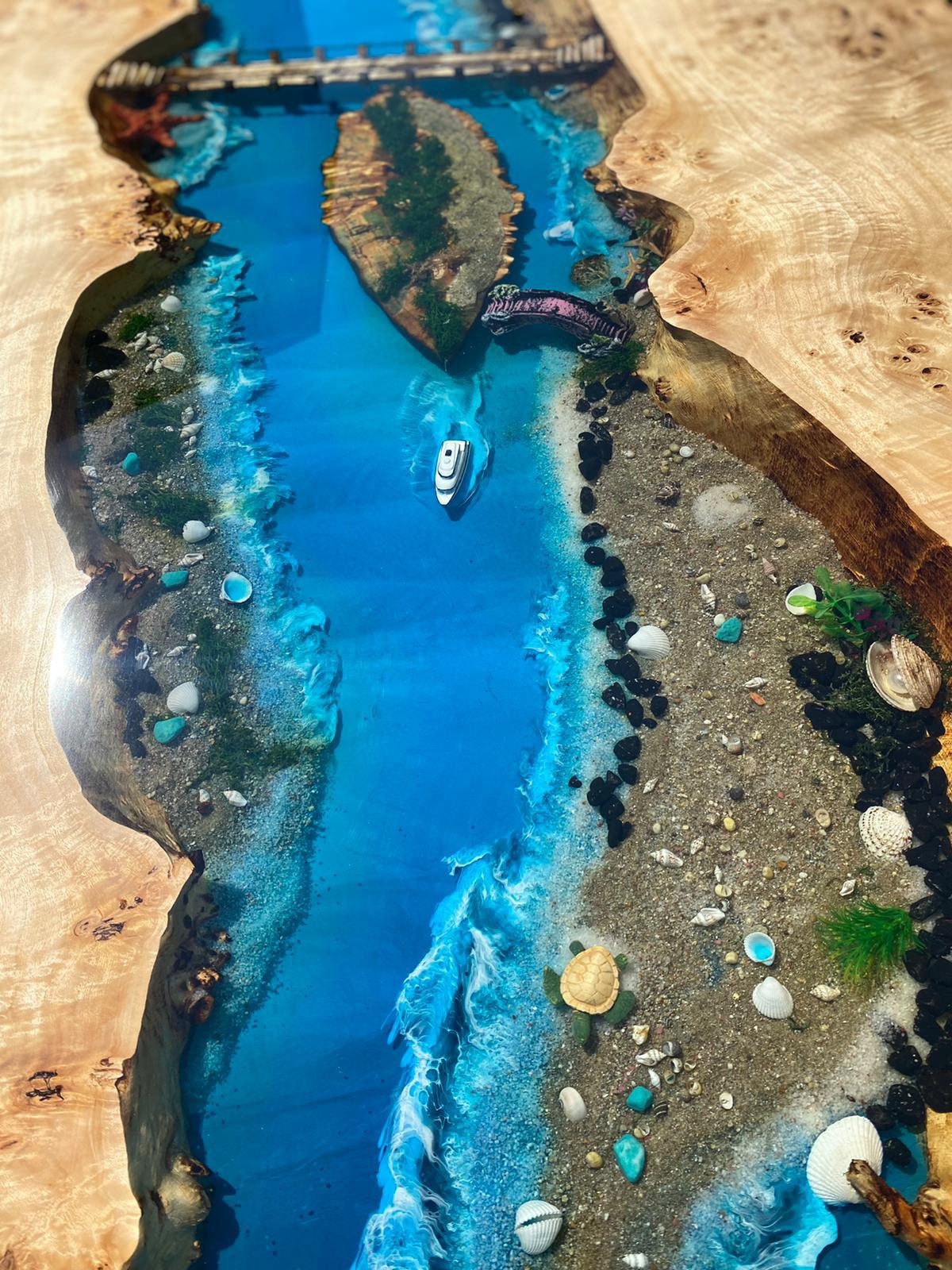 Ocean Table, Epoxy Dining Table, Custom 115” X 48” Poplar Wood Ocean ...