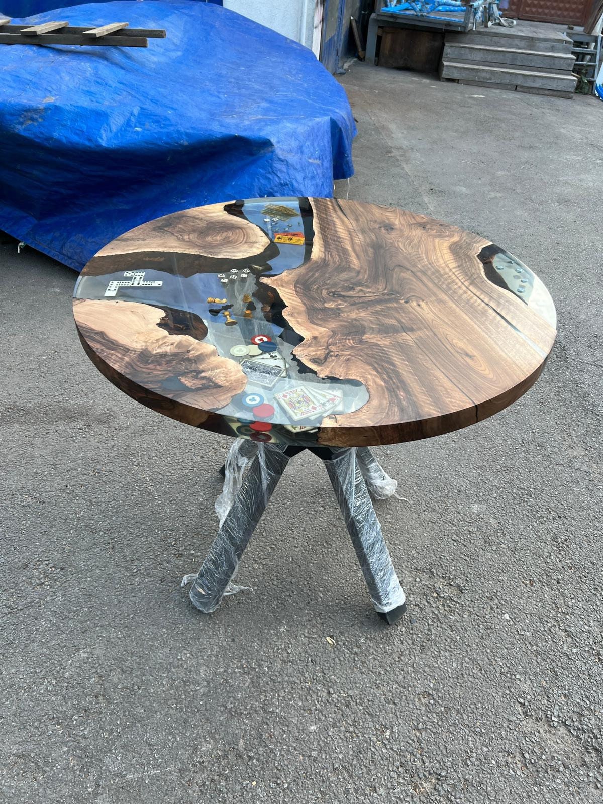 Walnut Round Epoxy Game Table, Walnut Epoxy Gamble Table, Custom 42 ...