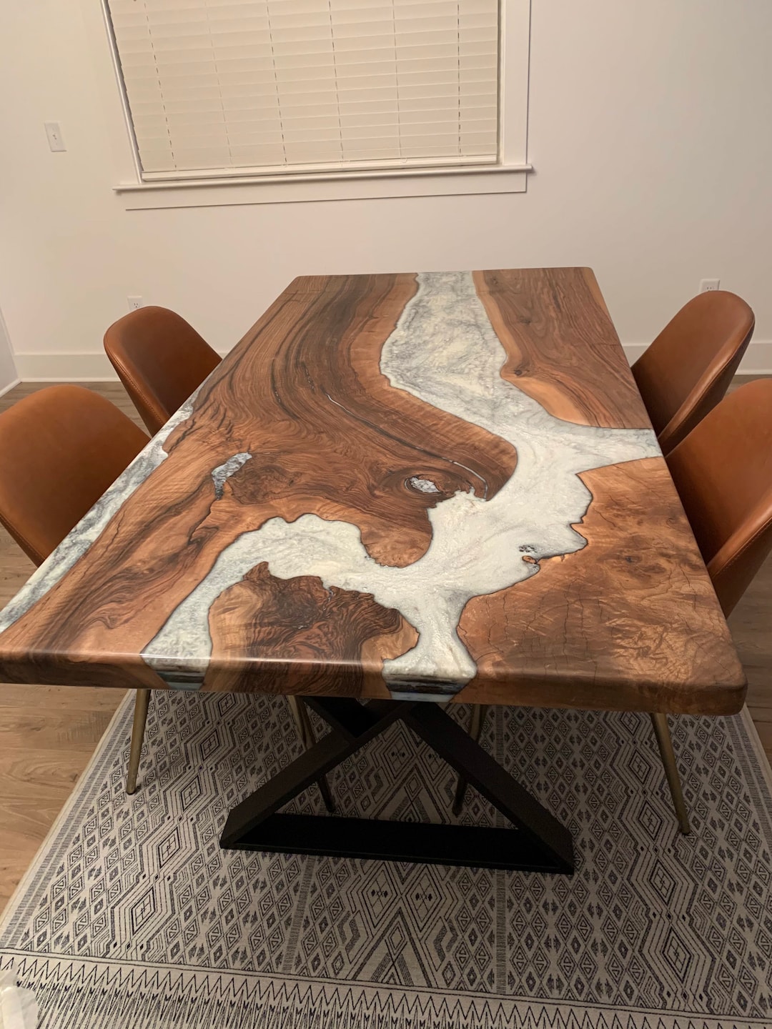 Epoxy Marble Table, Conference Table, Custom 72” X 36” Walnut Wood Gray ...