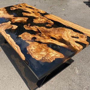 Olive Dining Table, Custom 84” X 40” Olive Transparent Black Epoxy ...