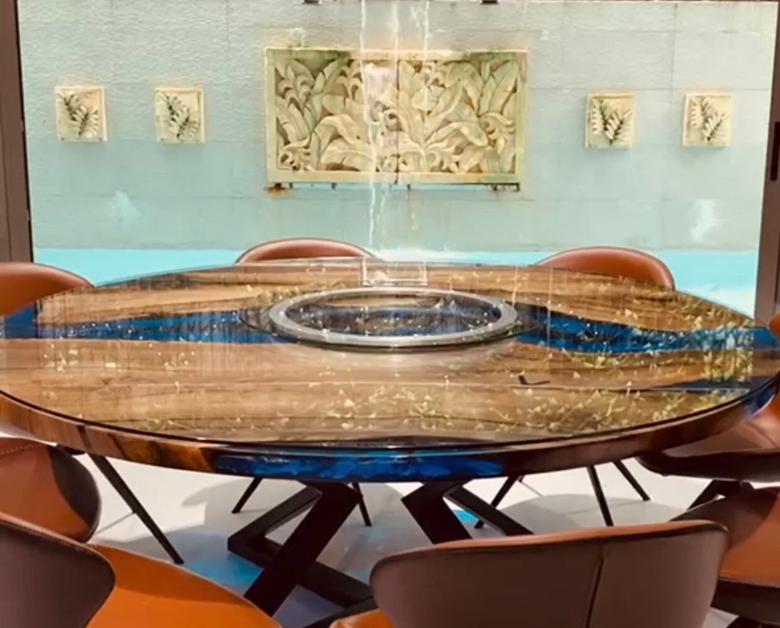 Round Dining Table Epoxy Blue Resin Table Custom 72 - Etsy