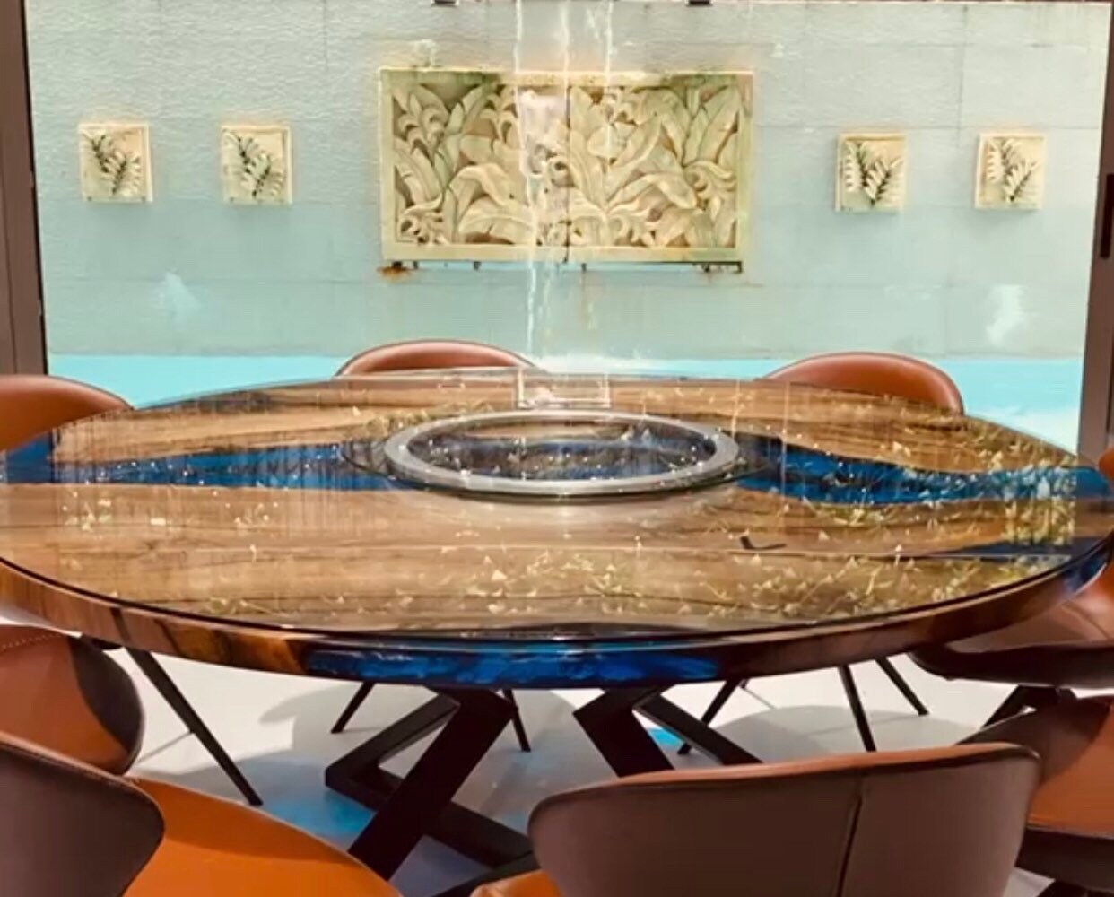Round Dining Table Epoxy Blue Resin Table Custom 72 - Etsy