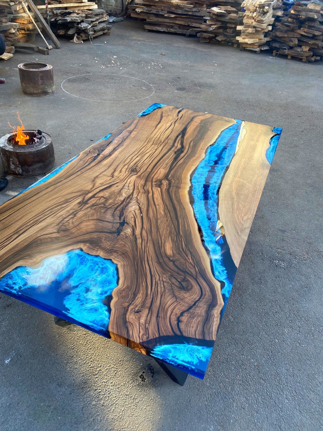 Live Edge Table, Epoxy Table, Custom 84” X 42” Walnut Blue and White ...