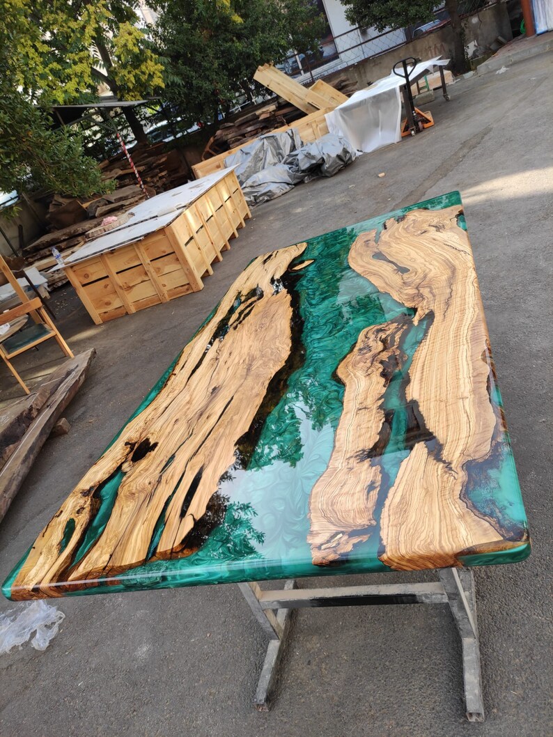 Epoxy Resin Desk, Custom 84” X 42” Olive Emerald Green Epoxy River ...