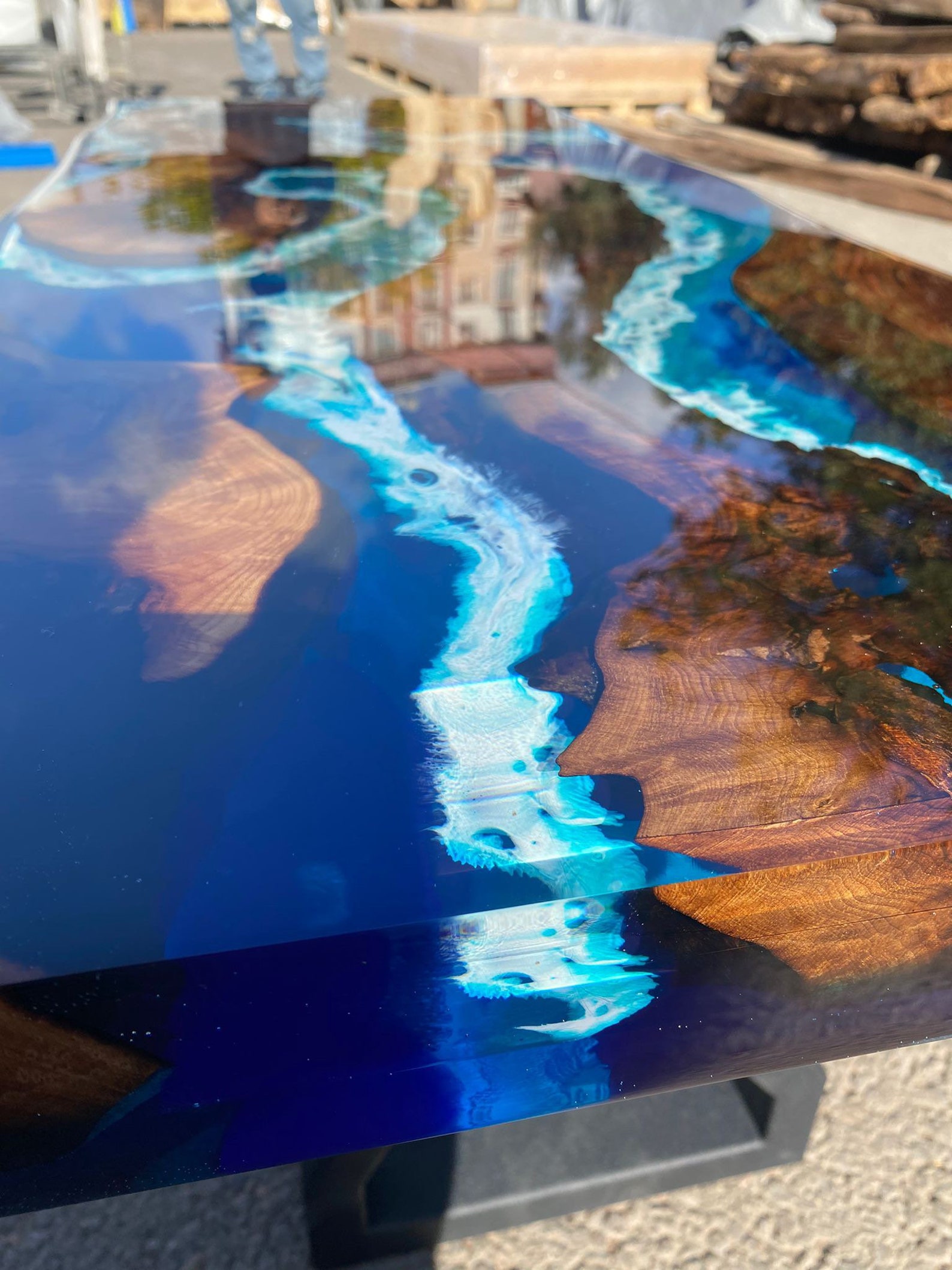 Live Edge Table Custom 42 X 16 Walnut Ocean Blue Turquoise - Etsy