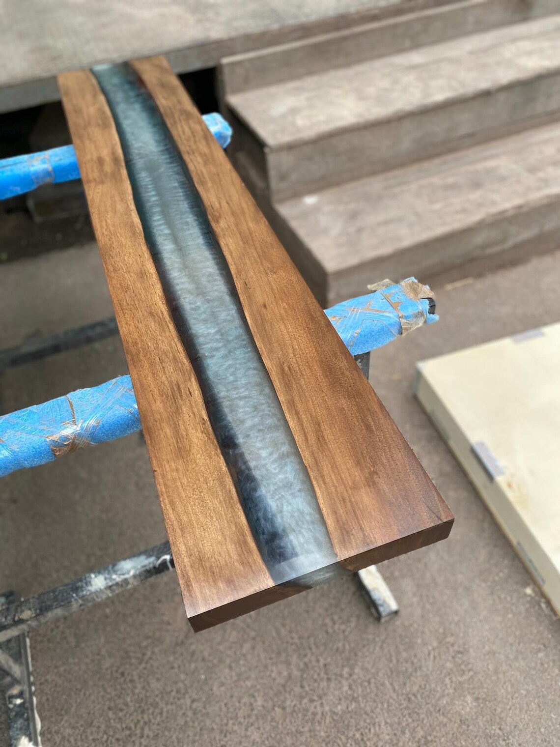 Walnut Epoxy Shelf, Custom 56.5” X 10.5” Walnut Smoke Gray Shelf, Wood ...