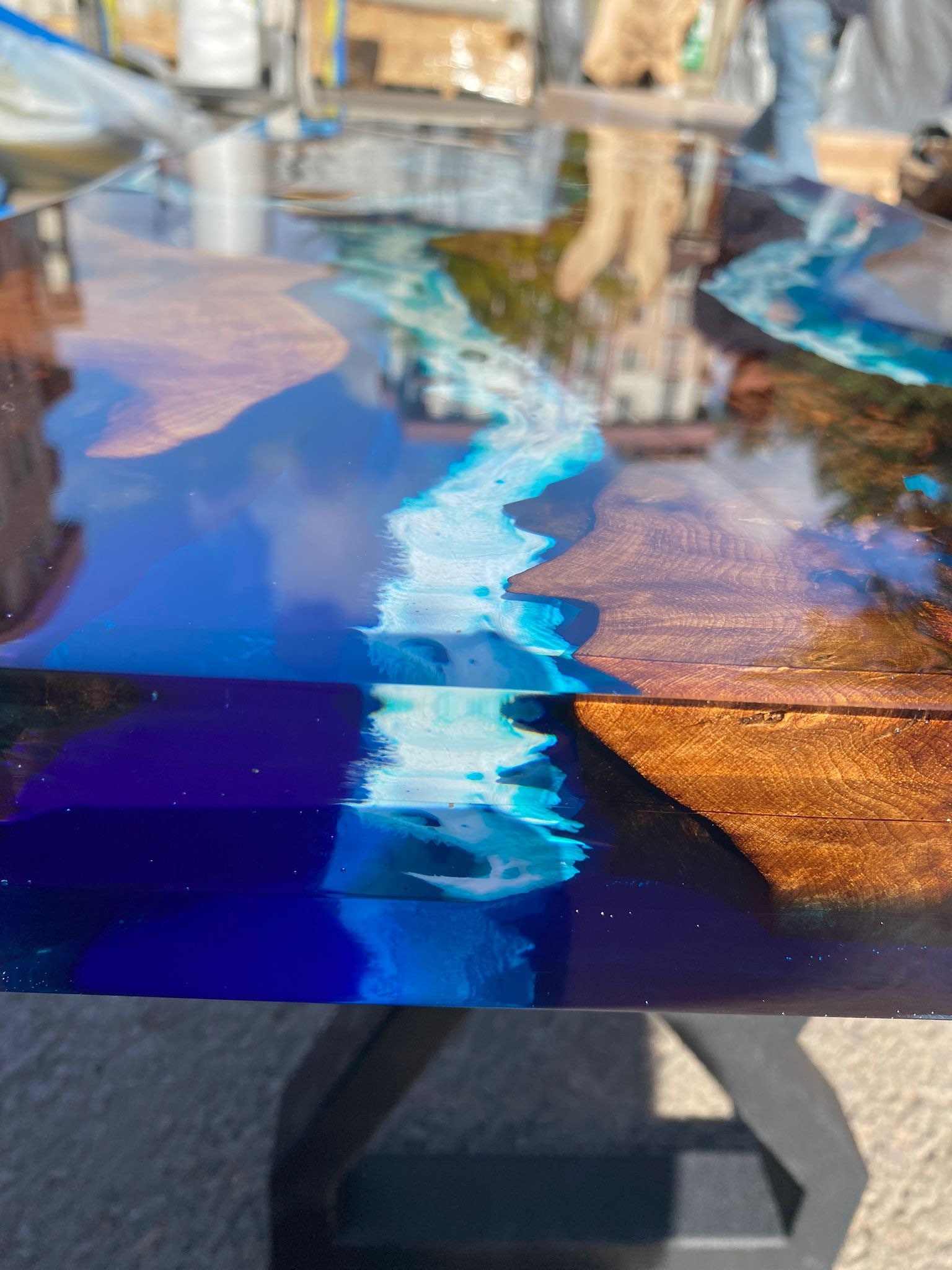 Live Edge Table Custom 42 X 16 Walnut Ocean Blue Turquoise - Etsy