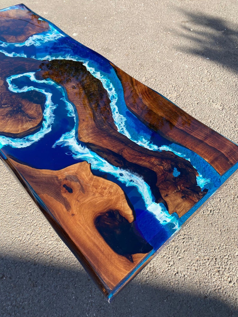 Live Edge Table Custom 42 X 16 Walnut Ocean Blue Turquoise - Etsy