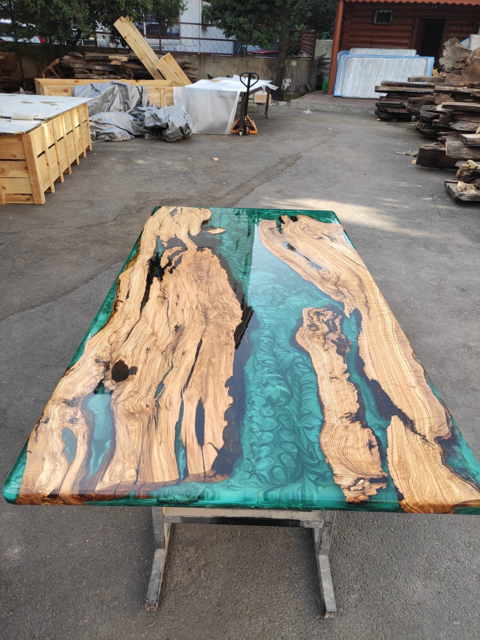 Epoxy Resin Desk, Custom 84” X 42” Olive Emerald Green Epoxy River ...